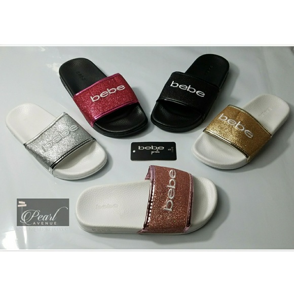 bebe | Shoes | Girls Glitter Texture Bebe Slides Sandals | Poshmark